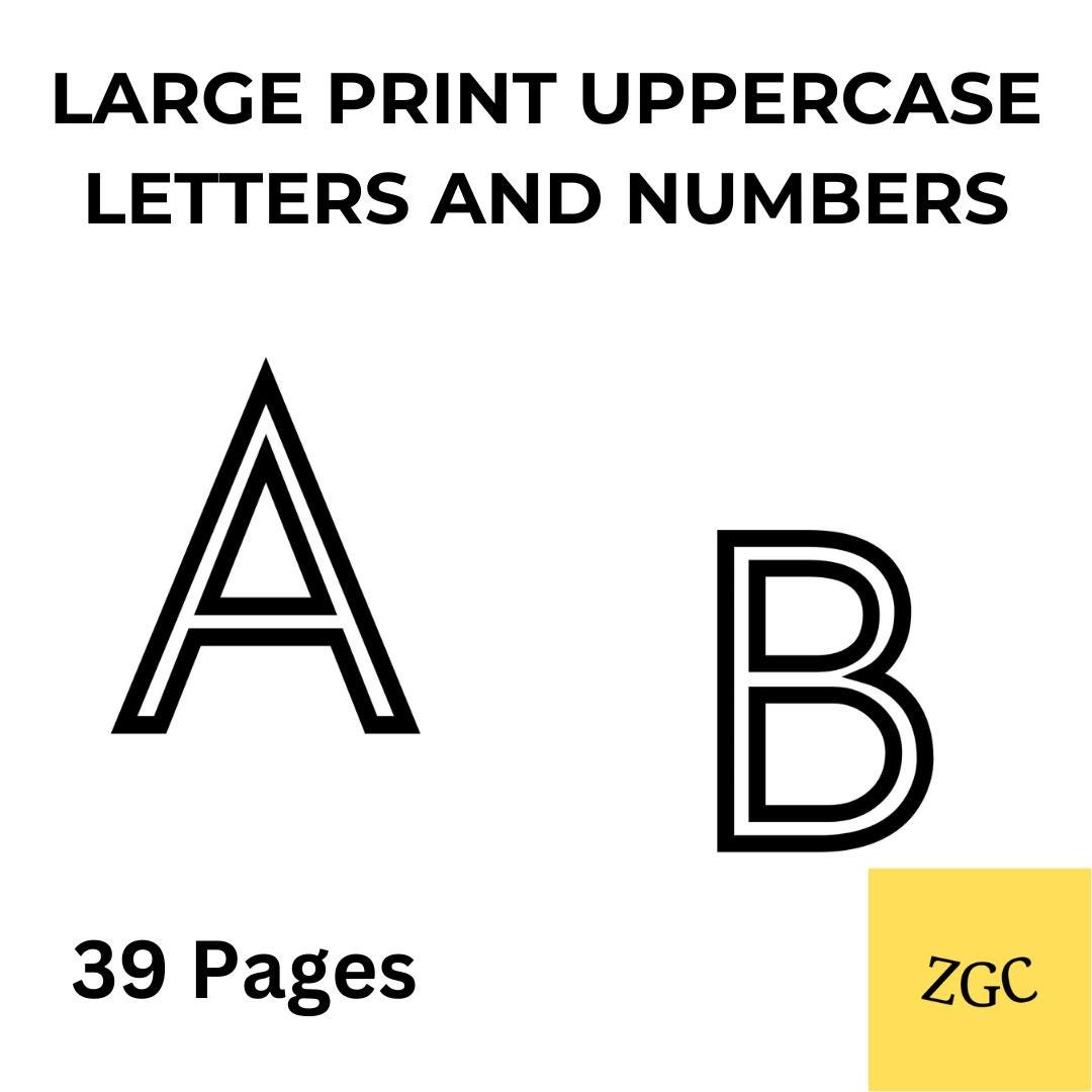 Large Print Uppercase Letters and Numbers - Printable Alphabet (PDF ...
