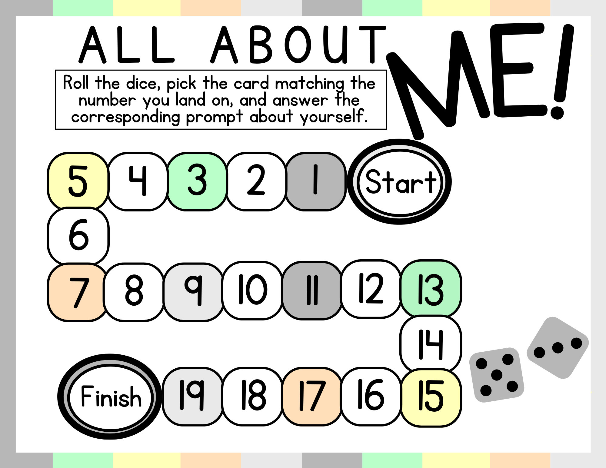 All About Me Board Game Printable | Classroom Icebreaker Activity ...