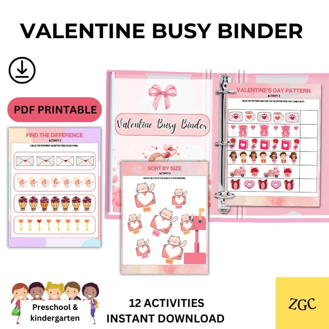 Valentine Preschool Activity Binder Printable | 27 Page Valentine Busy ...