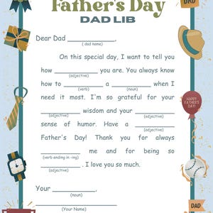 Father's Day Mad Libs | Kids Story Card Activity (digital Download) - Etsy