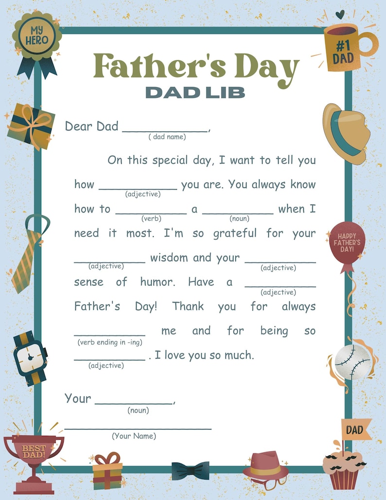 Father's Day Mad Libs | Kids Story Card Activity (digital Download) - Etsy