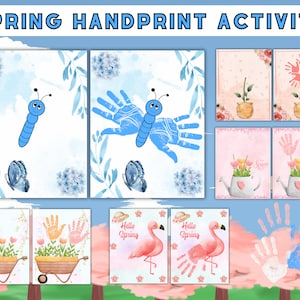 10 Spring Handprint Craft Bundle, Printable Spring Craft, Fingerprint ...
