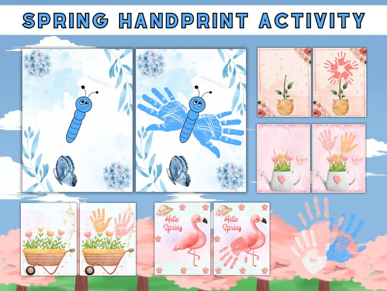 10 Spring Handprint Craft Bundle, Printable Spring Craft, Fingerprint ...