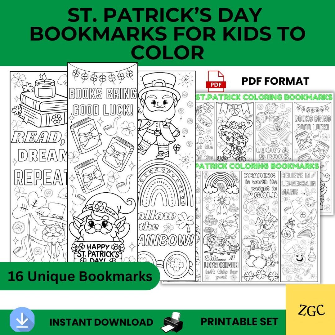 St. Patrick’s Day Coloring Bookmarks for Kids – Printable DIY Bookmarks ...