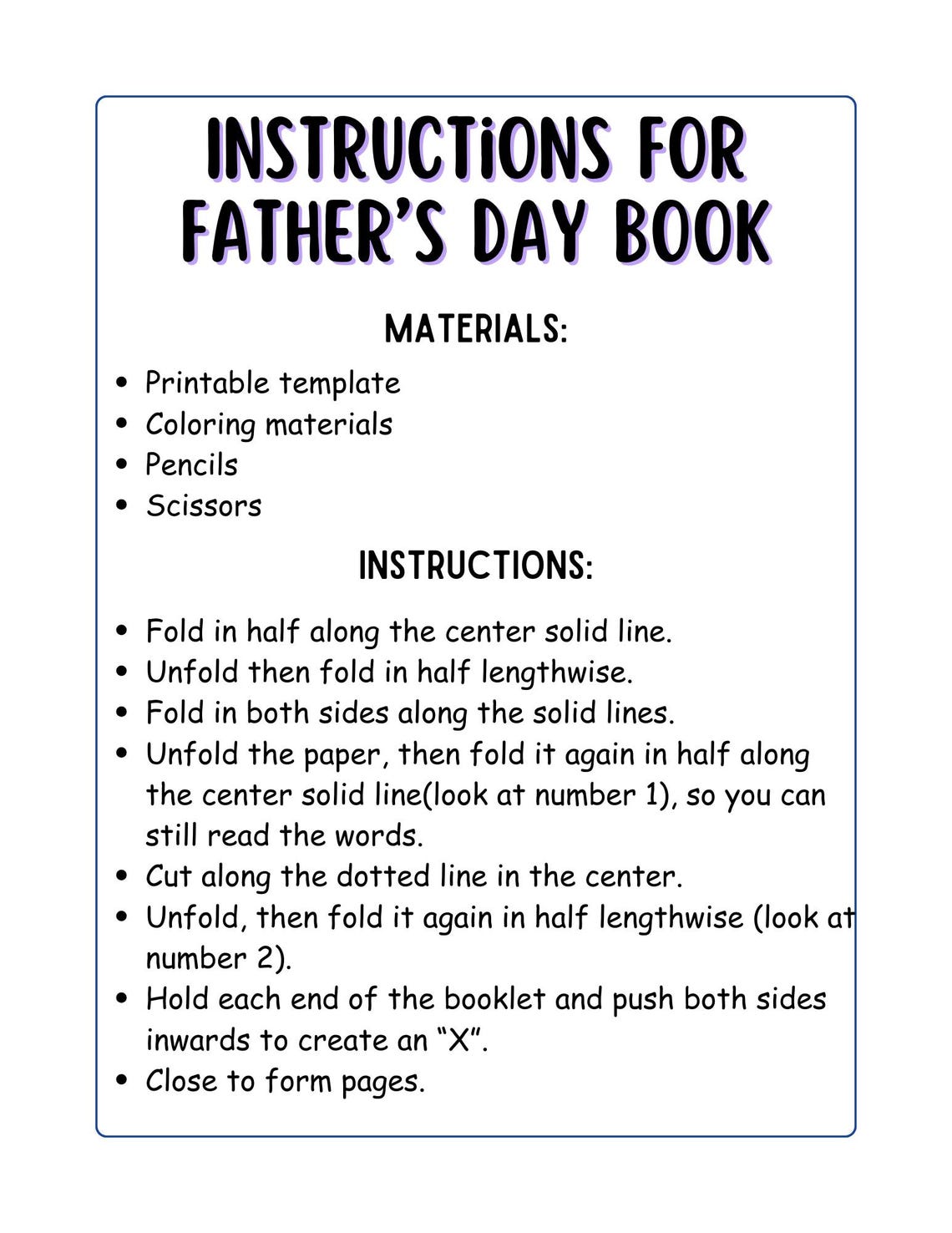 Printable Mini Book for Dad, Father’s Day Craft for Kids, All About My ...