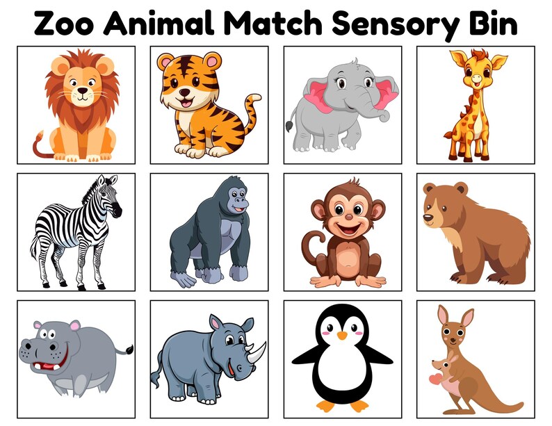 Zoo Animal Matching Cards | Sensory Bin Activity (PDF) - Etsy