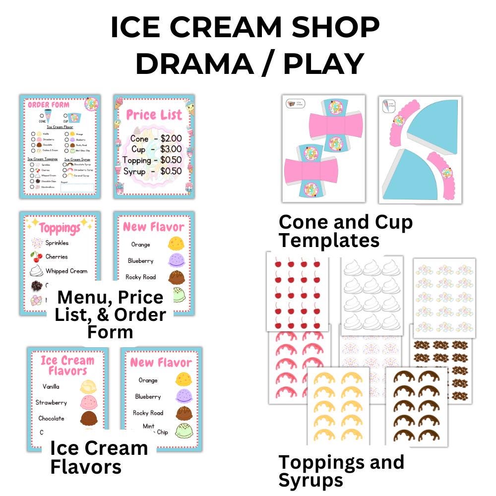 Ice Cream Shop Pretend Play Printables | Dramatic Play Center (digital ...
