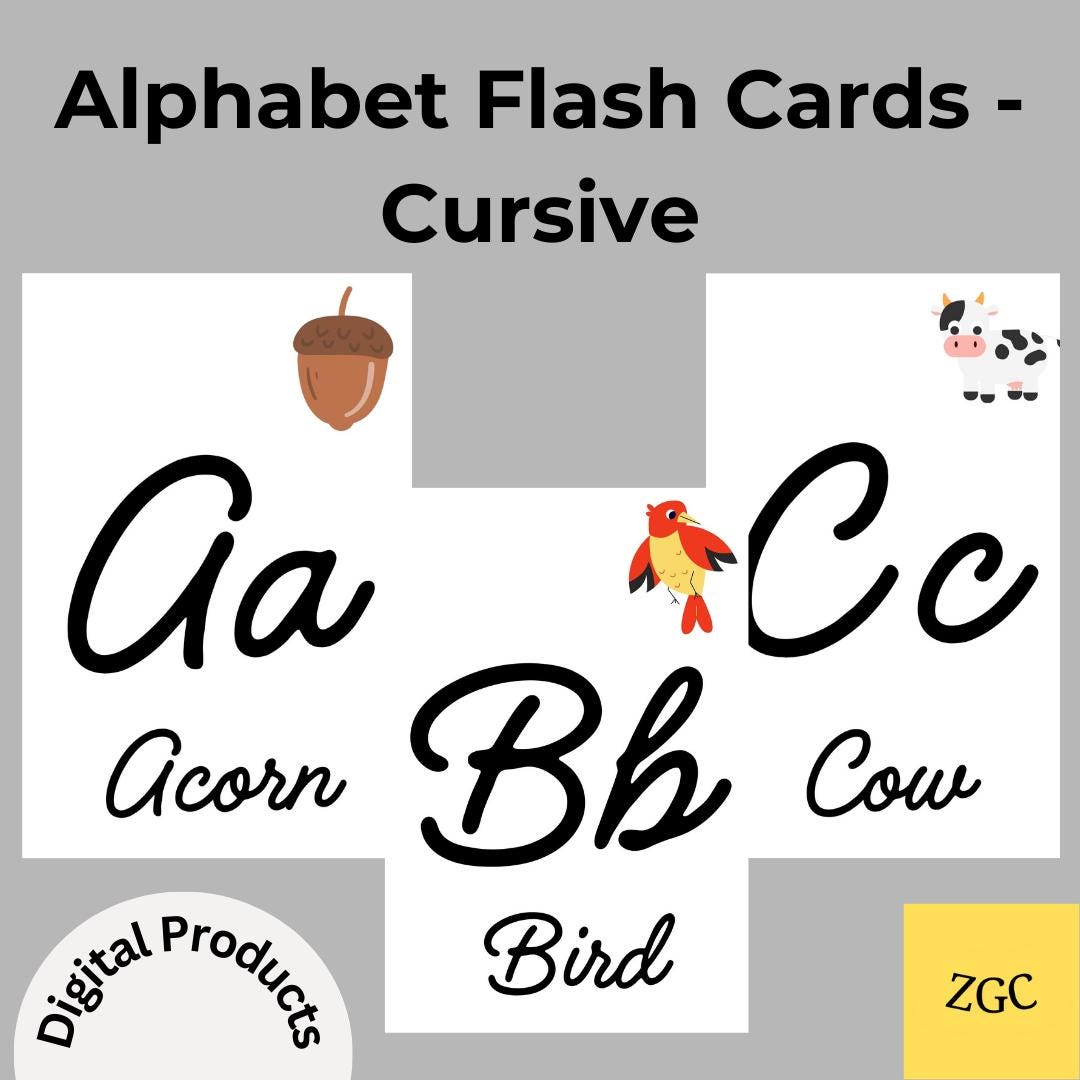 Black and White Cursive Alphabet Flash Cards | Printable ABC Flashcards ...