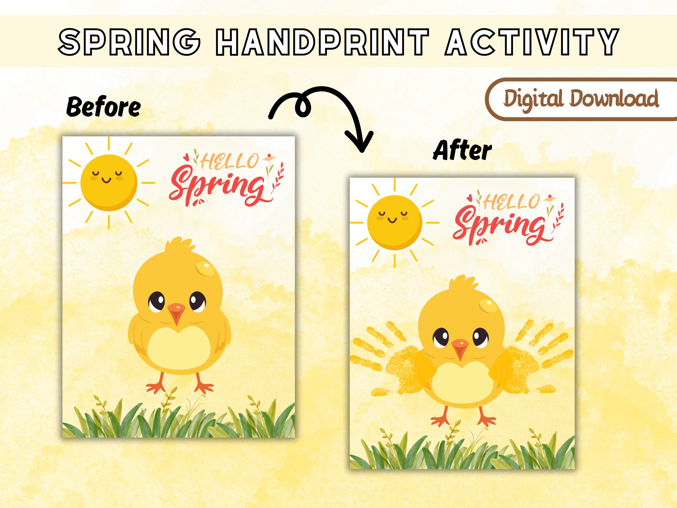 10 Spring Handprint Craft Bundle, Printable Spring Craft, Fingerprint ...