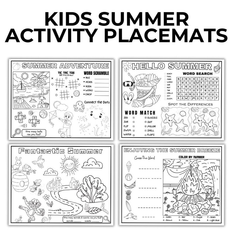 Summer Activity Placemats for Kids | Road Trip Games (PDF) - Etsy