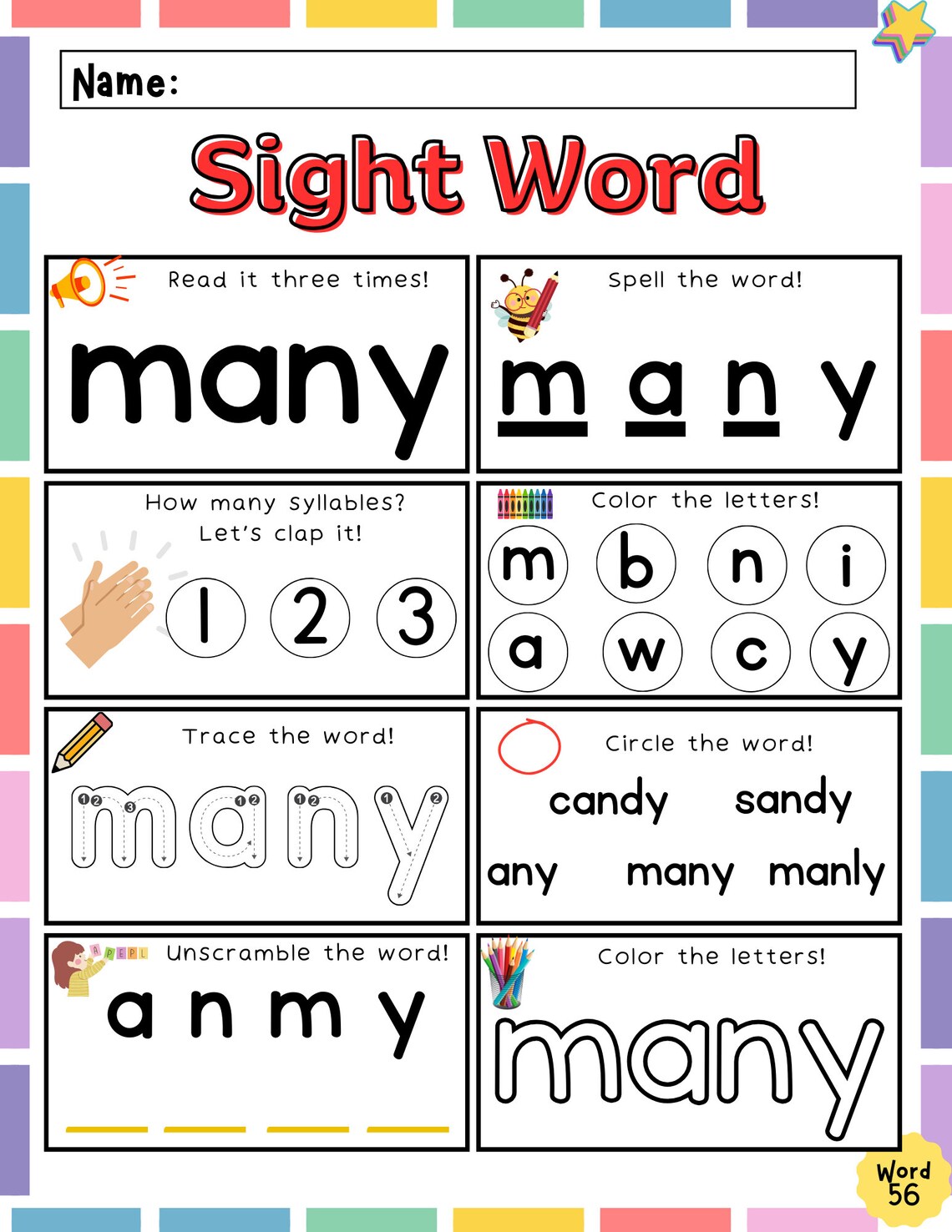 Sight Words Worksheets Bundle | Read, Trace & Spell (PDF Printable) - Etsy