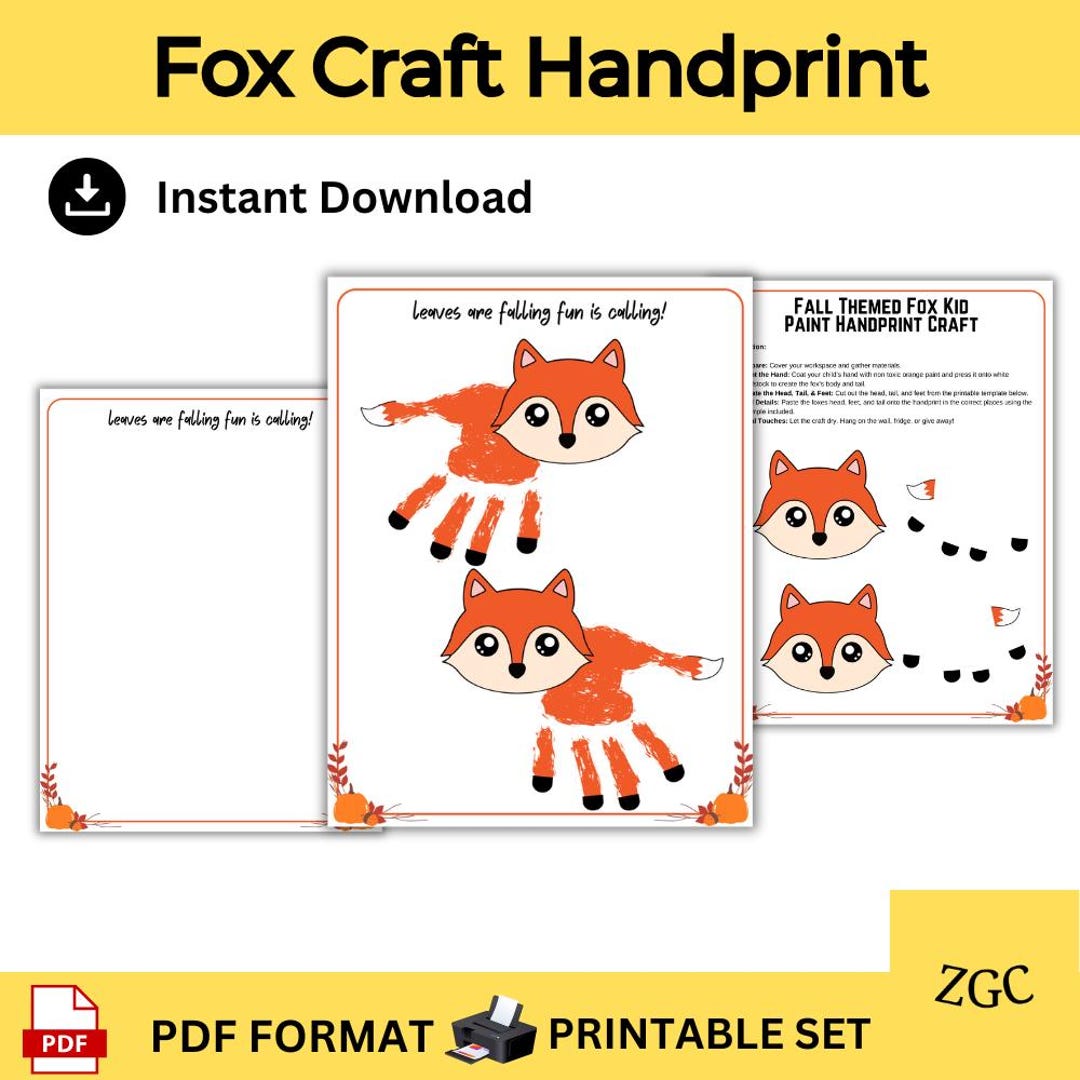 Fox Handprint Craft Printable | Fall Kids Activity | DIY Toddler Art ...