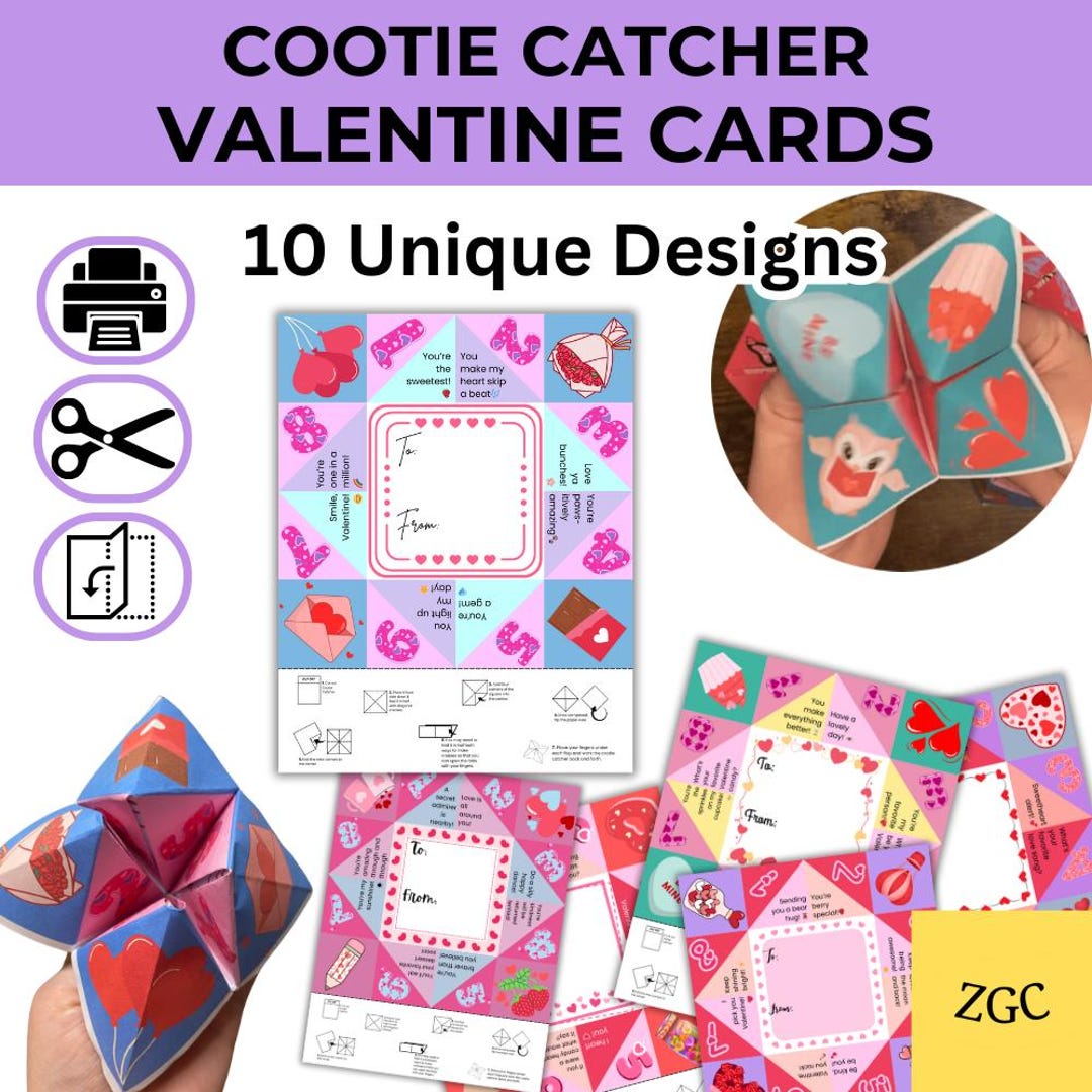 Valentine Cootie Catcher Cards, Printable Fortune Teller, Fun DIY ...