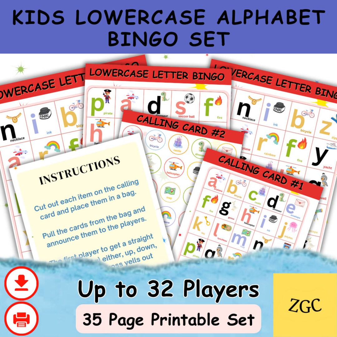 Lowercase Alphabet Bingo Activity Cards, Alphabet Bingo Game, 32 Player ...