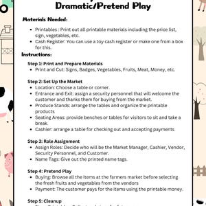 Farmers Market Dramatic Play Printable Set for Kids, Pretend Play ...
