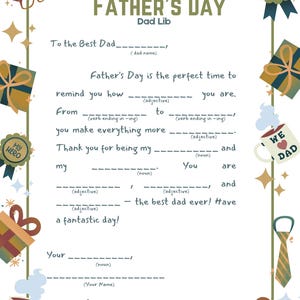 Father's Day Mad Libs | Kids Story Card Activity (digital Download) - Etsy