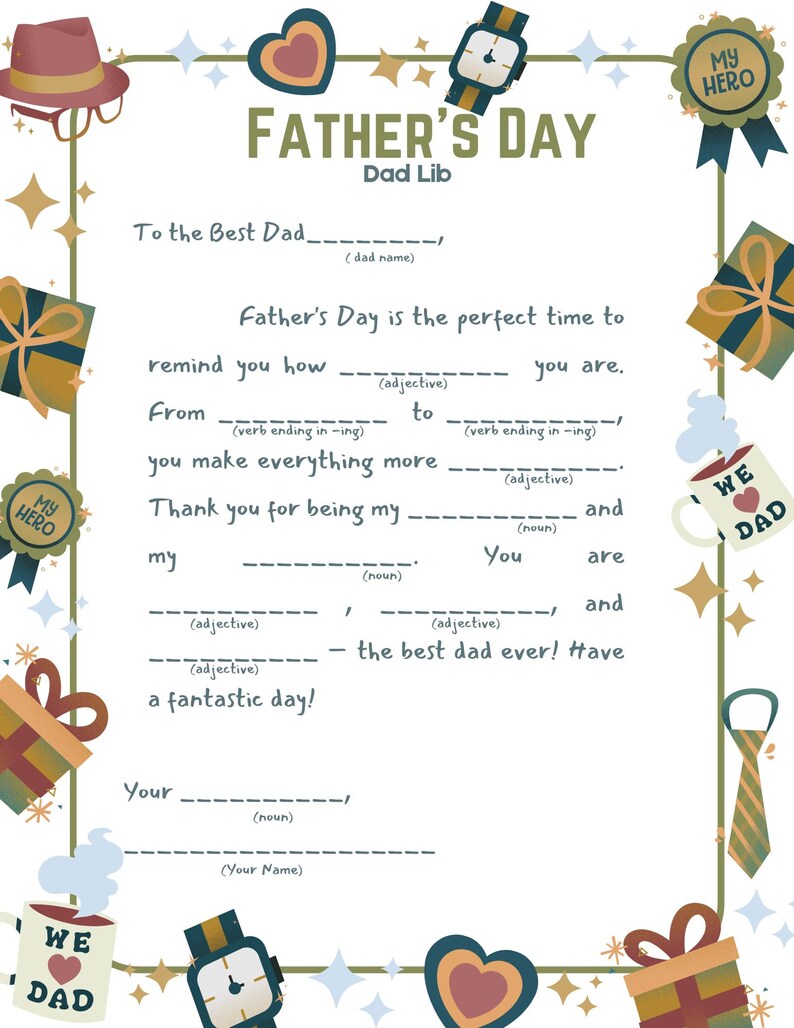 Father's Day Mad Libs | Kids Story Card Activity (digital Download) - Etsy