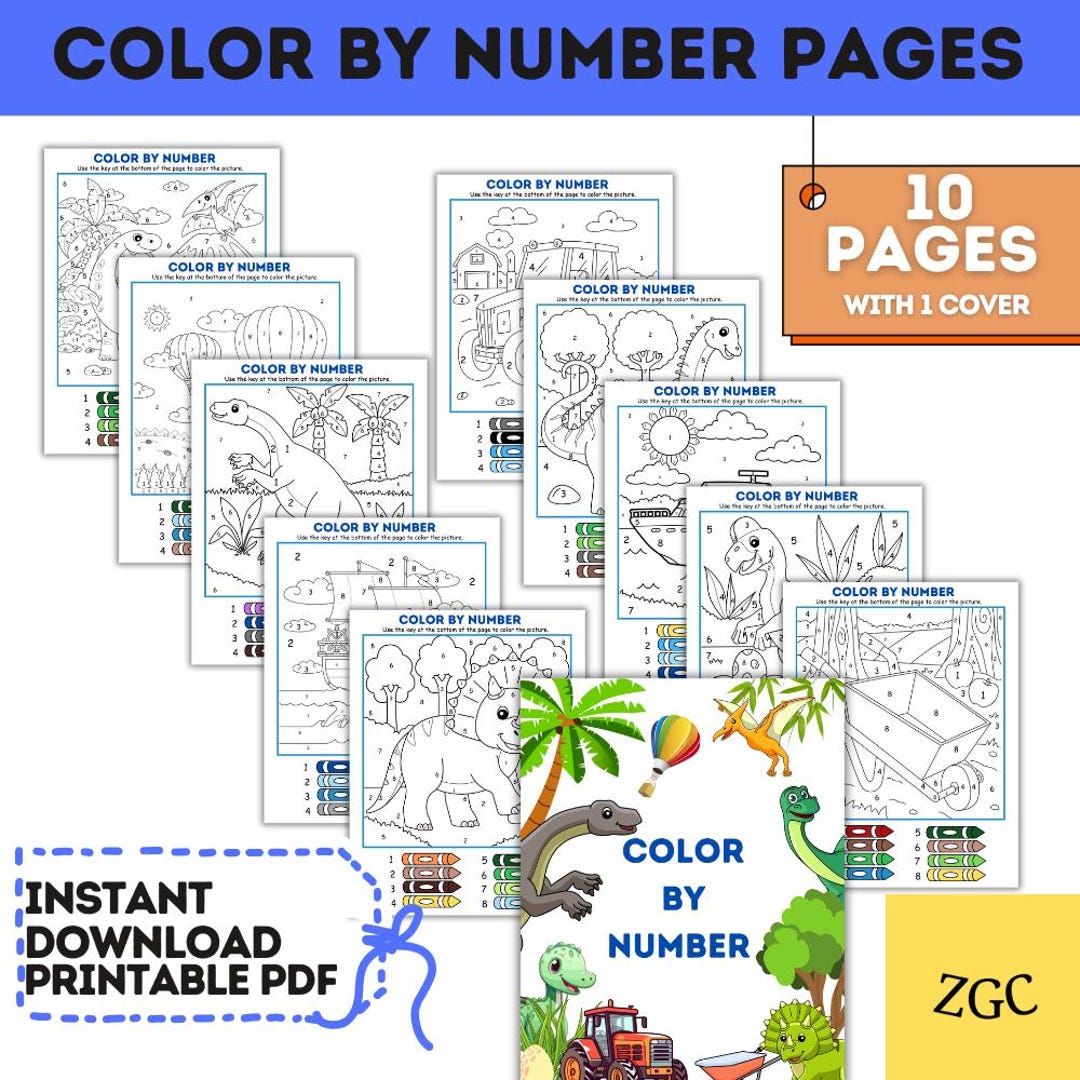 Printable Dinosaur Color by Number Activity Pack for Kids | Animal ...