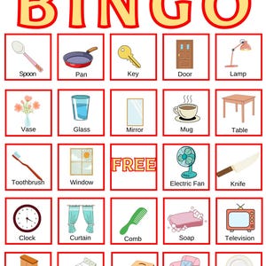 Printable Household Items Bingo Cards, Kids Fun Bingo Game, Preschool ...