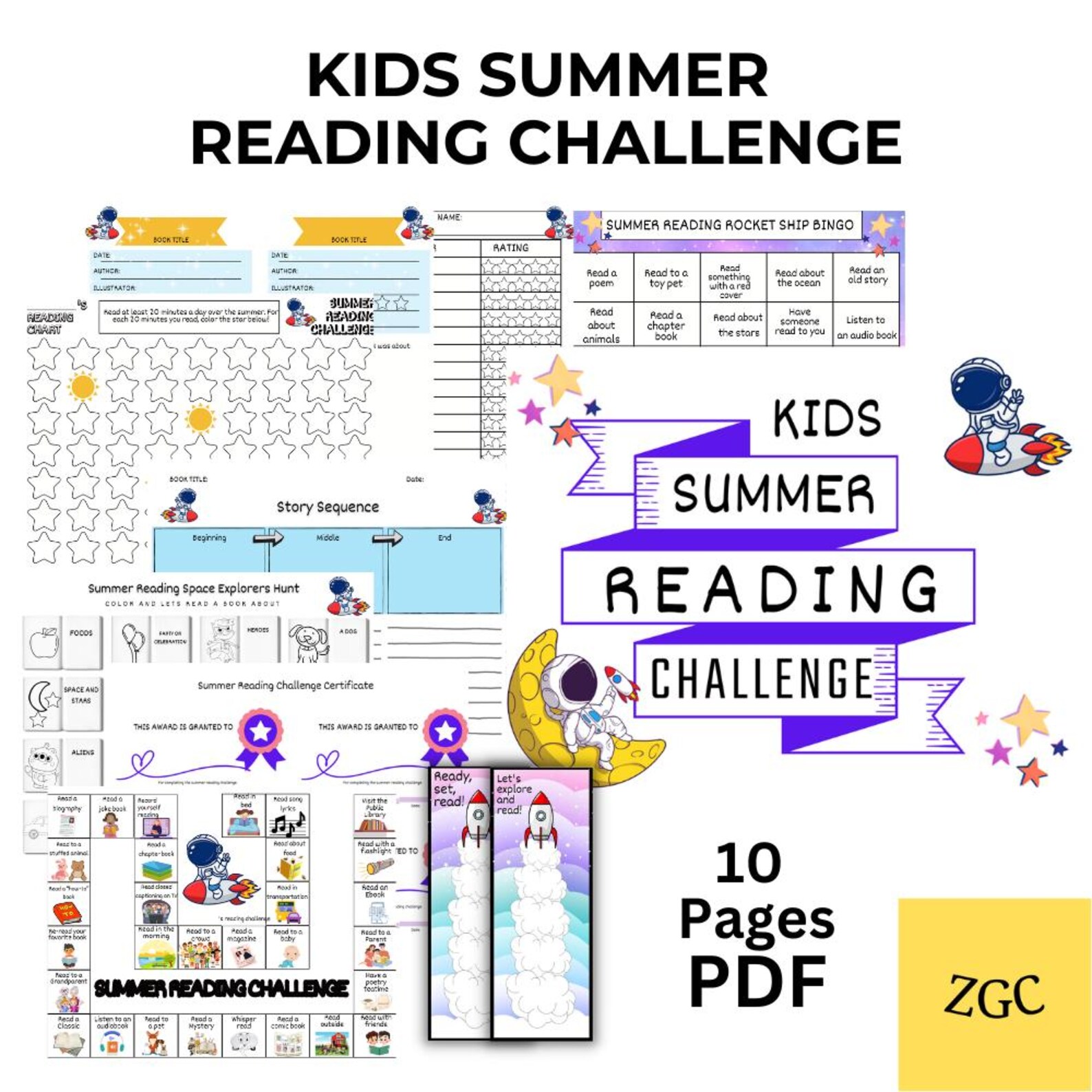 Space Themed Summer Reading Challenge Printable Bundle - 10 Fun Pages ...