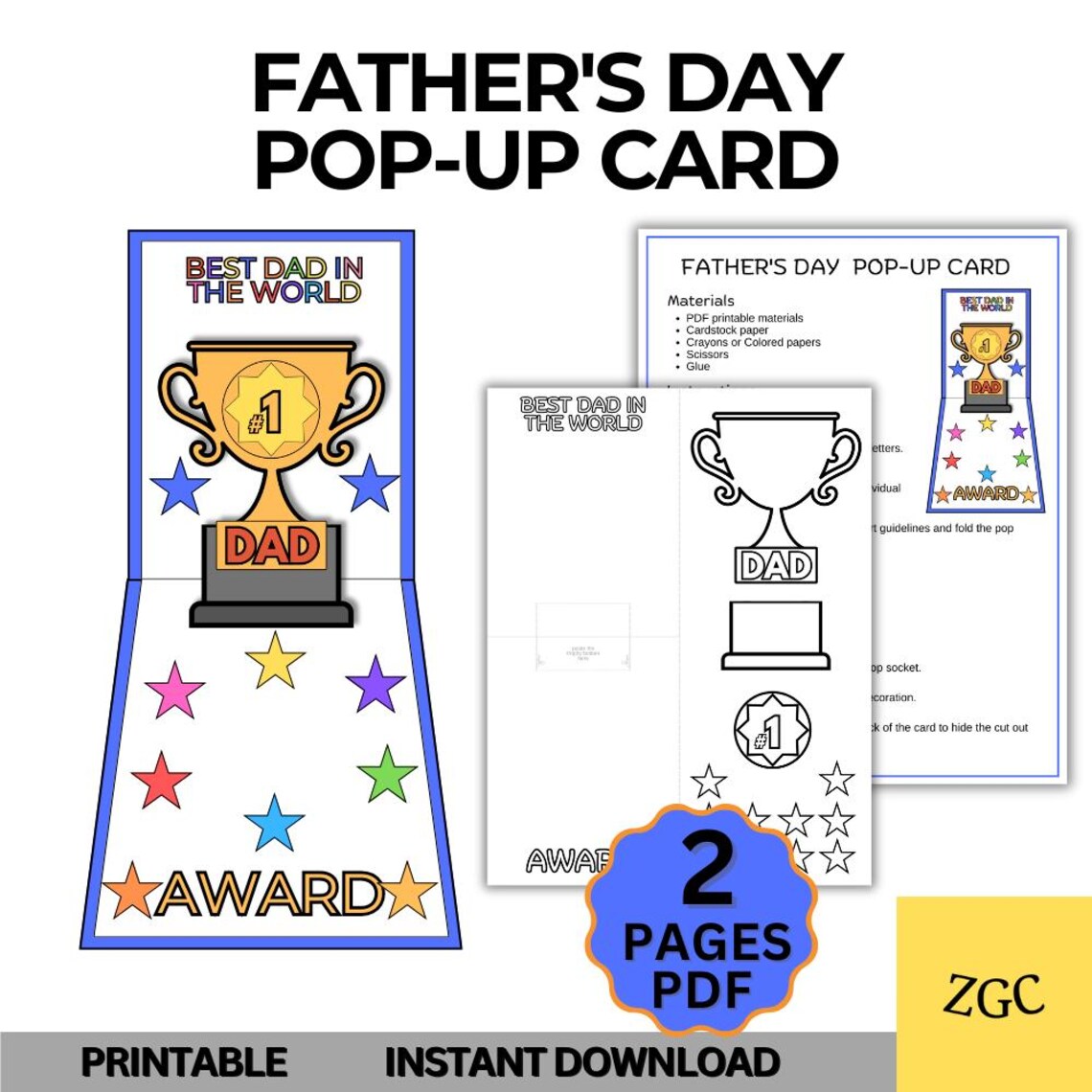 Father’s Day Pop-up Card Printable | DIY Craft for Kids | Color, Cut ...