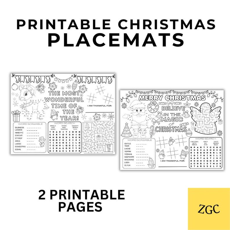 Kids Christmas Activity Placemats | Printable Coloring Games (2-page ...