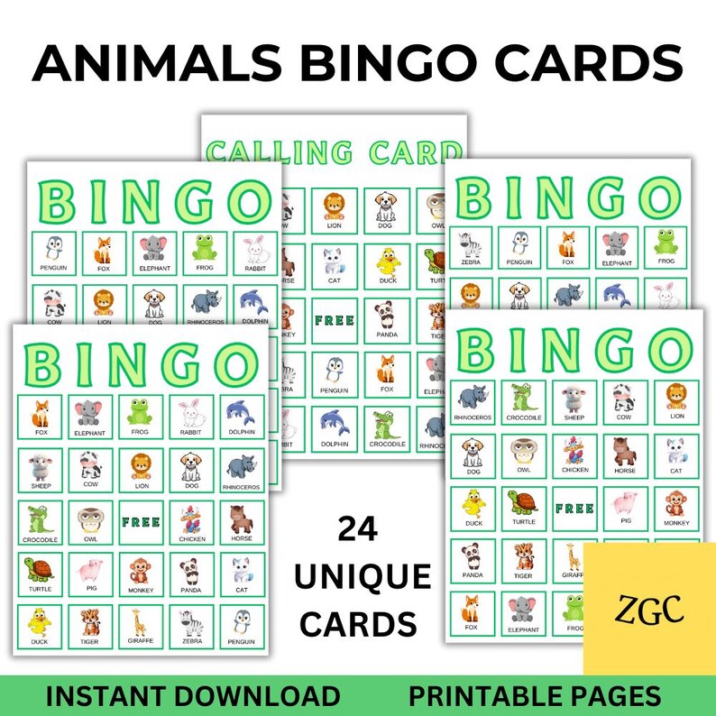 Animals Bingo Game, Fun Family Activity (instant Download) - Etsy