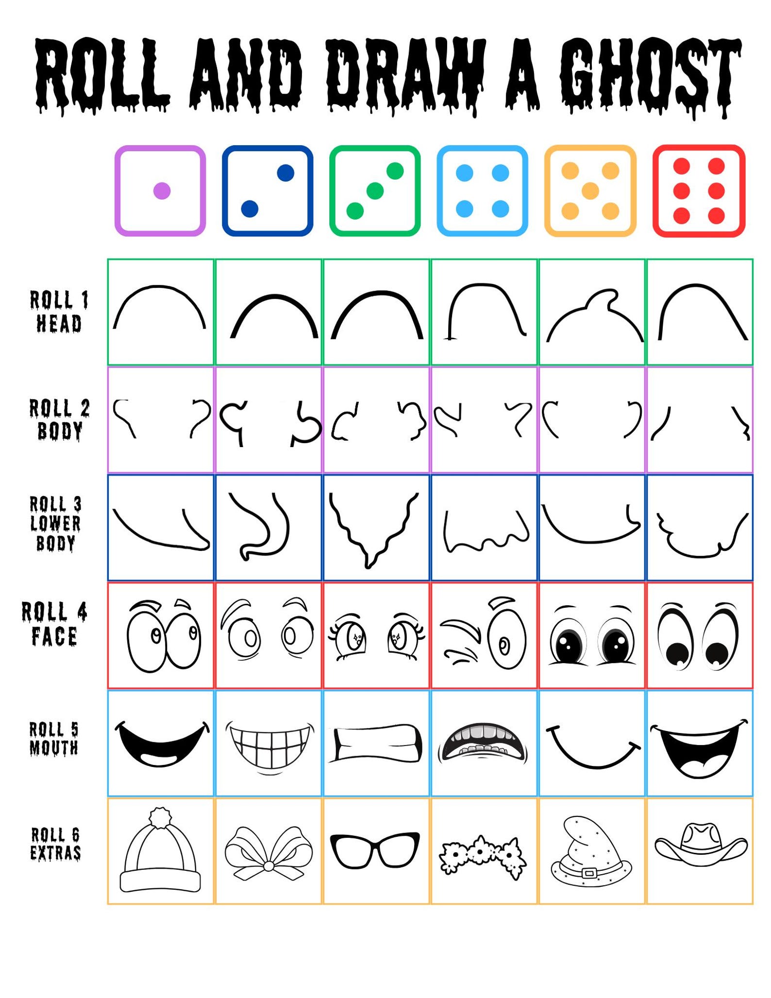 Roll the Dice to Draw a Ghost, Halloween Drawing Activity, Fall Art ...