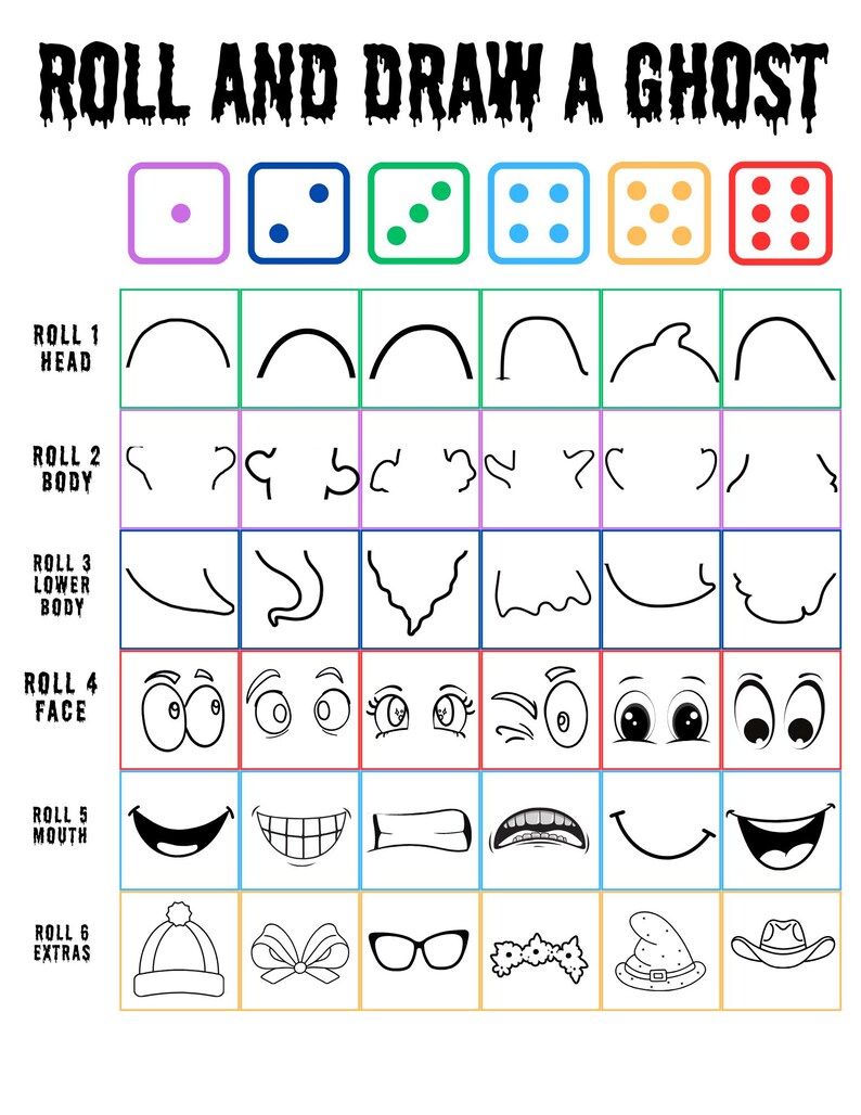 Roll the Dice to Draw a Ghost, Halloween Drawing Activity, Fall Art ...