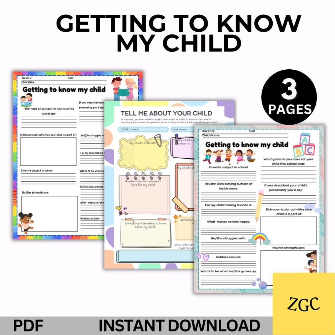 Getting to Know My Child Printable Forms | Back to School Parent ...