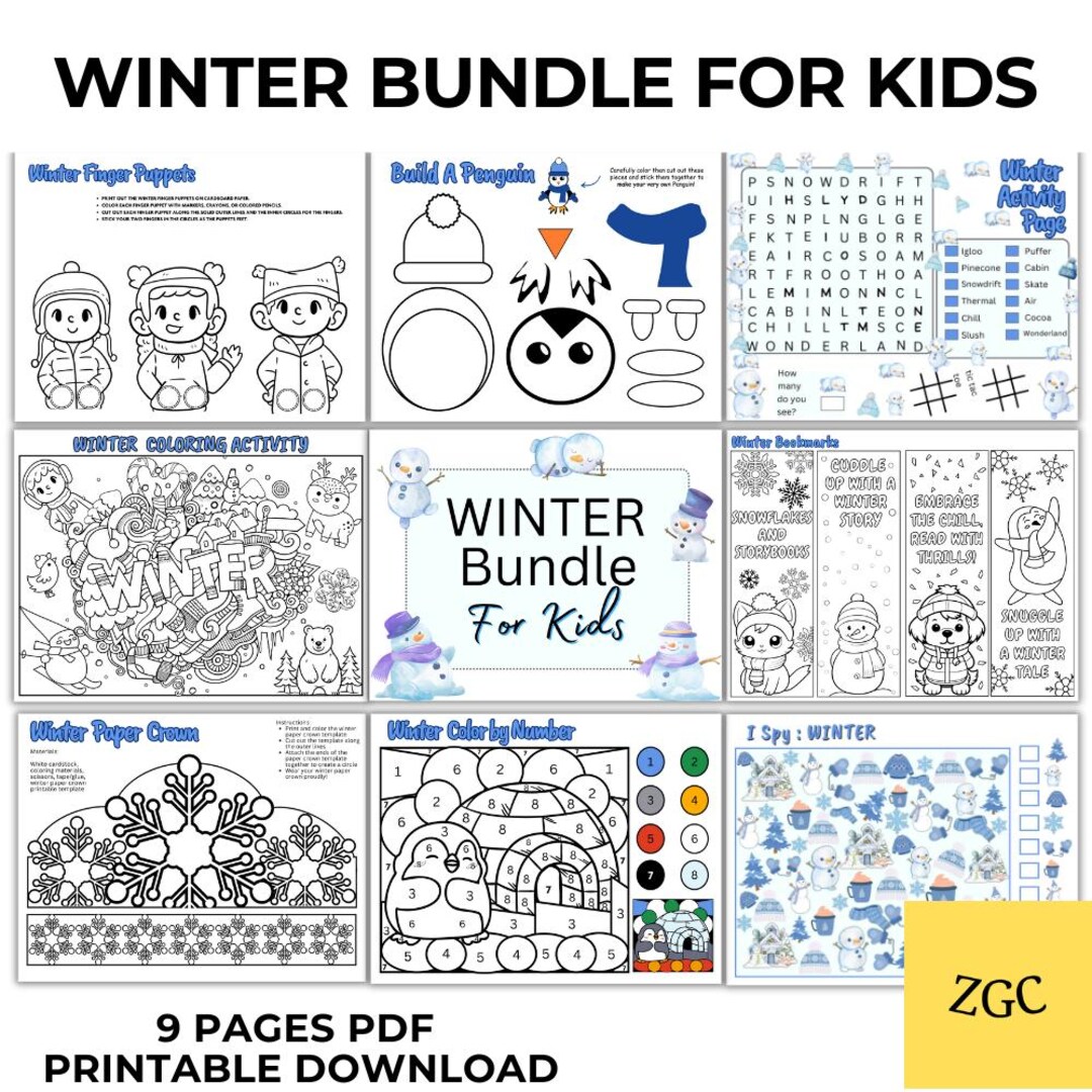 Printable Winter Activity Pages for Kids, Kids Winter Craft Bundle ...