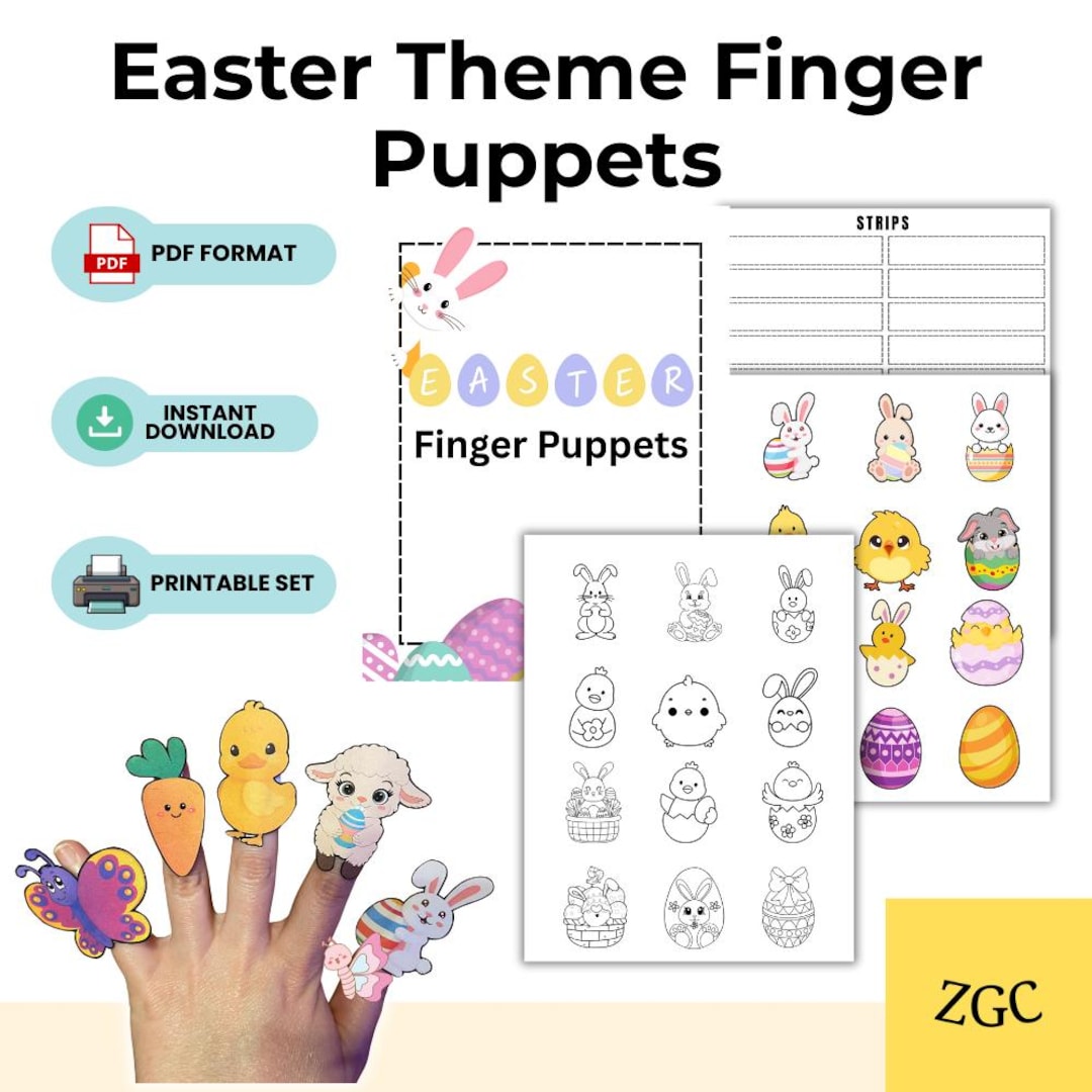 Printable Easter Finger Puppets – 12 Cute Animals in Color and B&W to ...