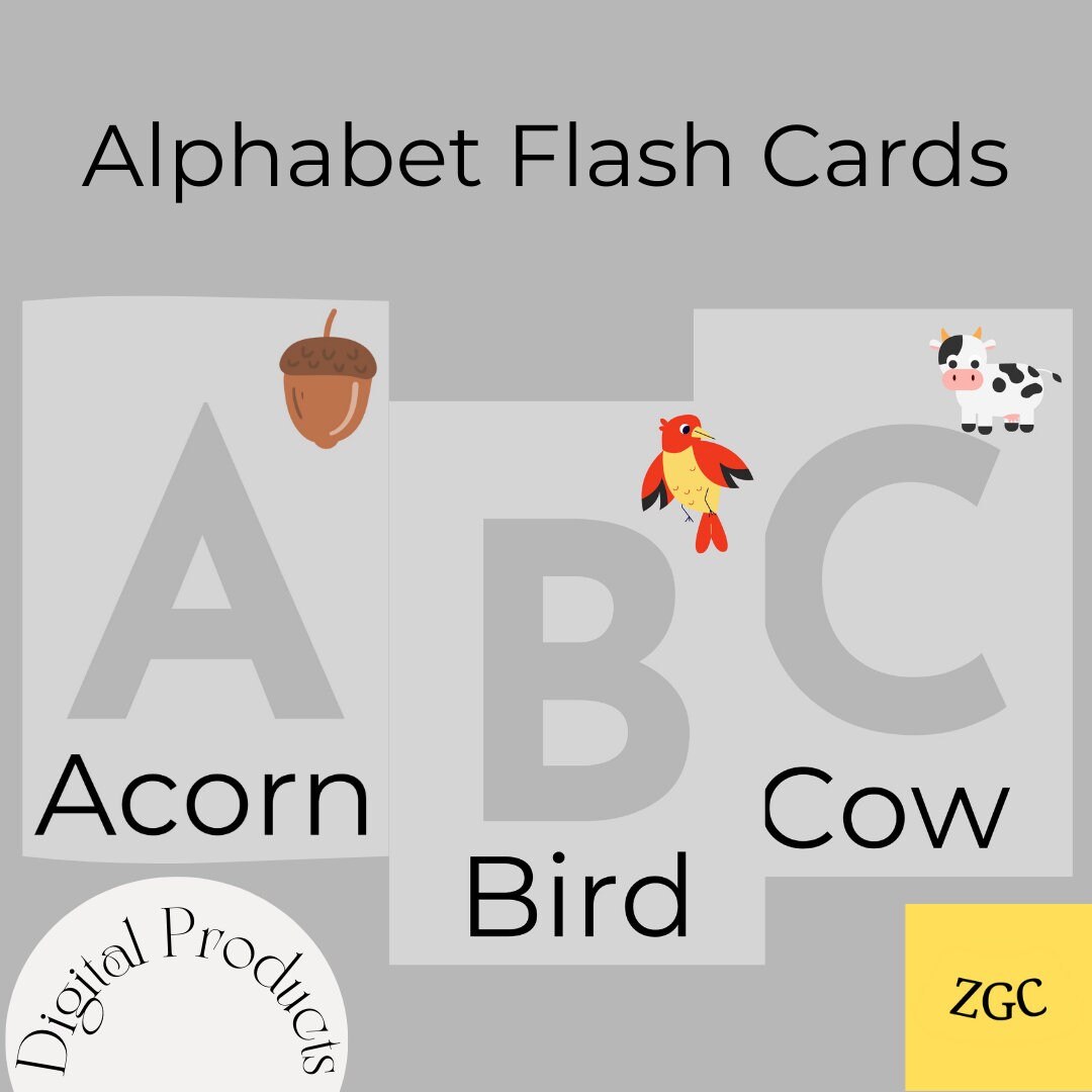 Printable Alphabet Flash Cards, ABC Cards, Home Resource, Nursery Decor ...