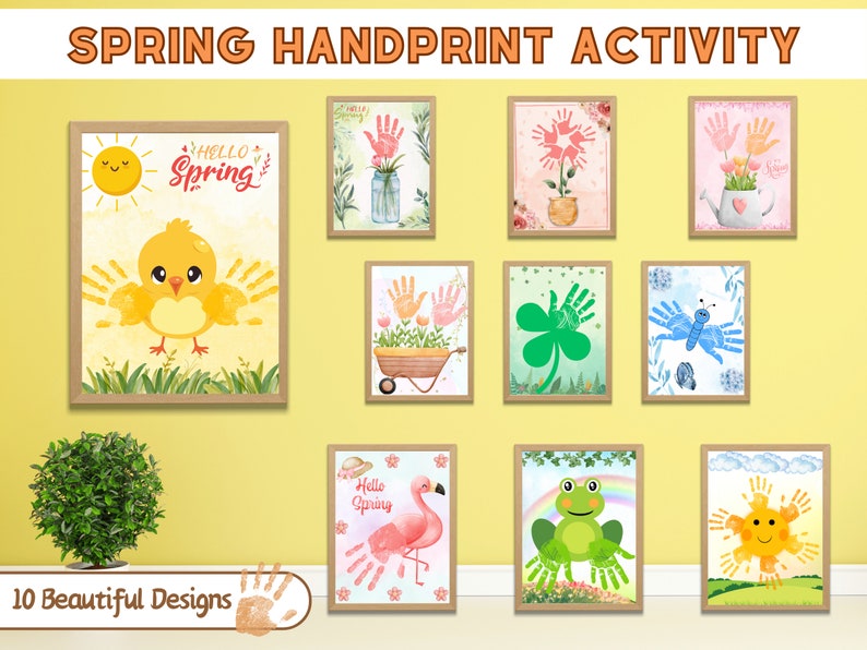 10 Spring Handprint Craft Bundle, Printable Spring Craft, Fingerprint ...