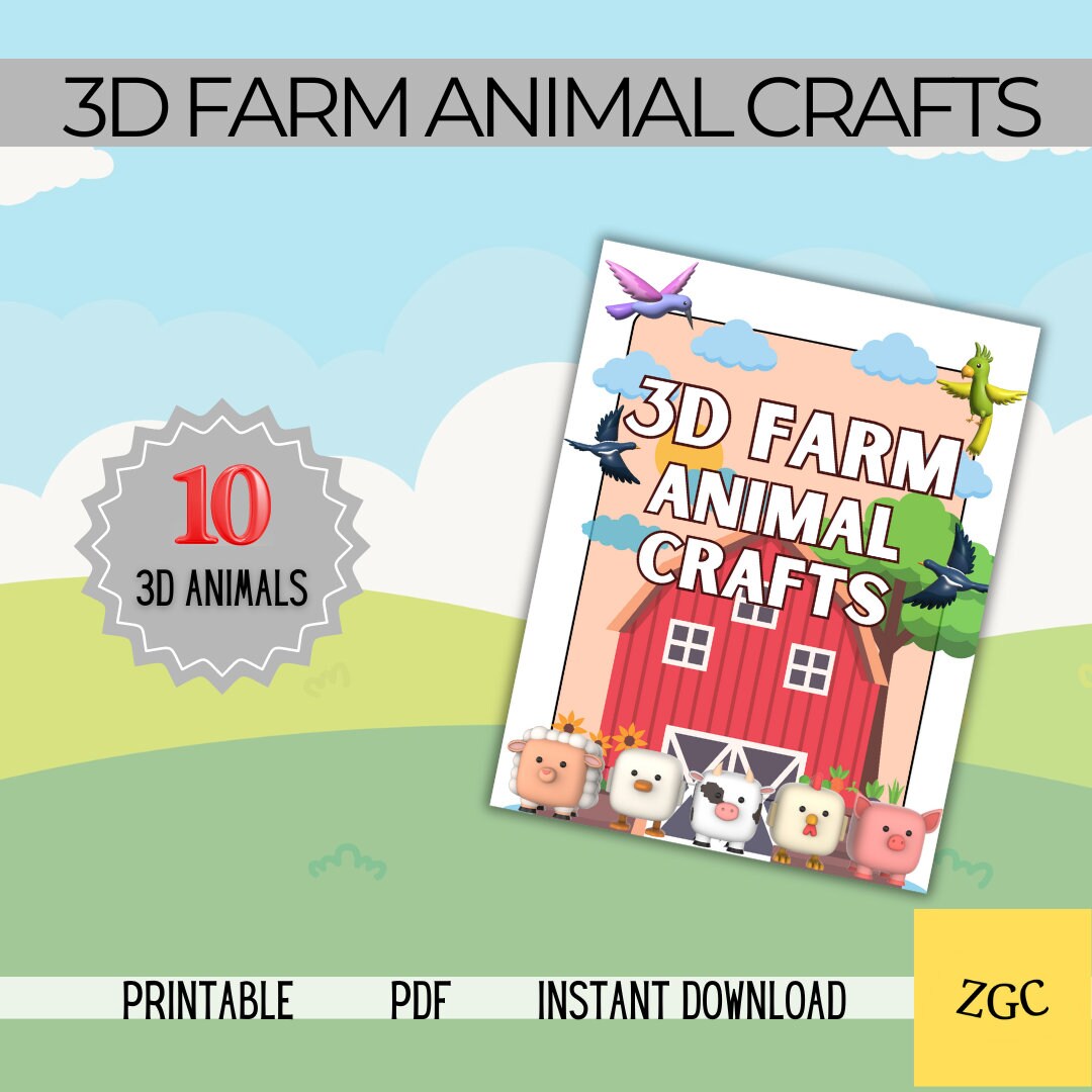 3D Farm Animal Printable Crafts, Printable Preschool Activity ...
