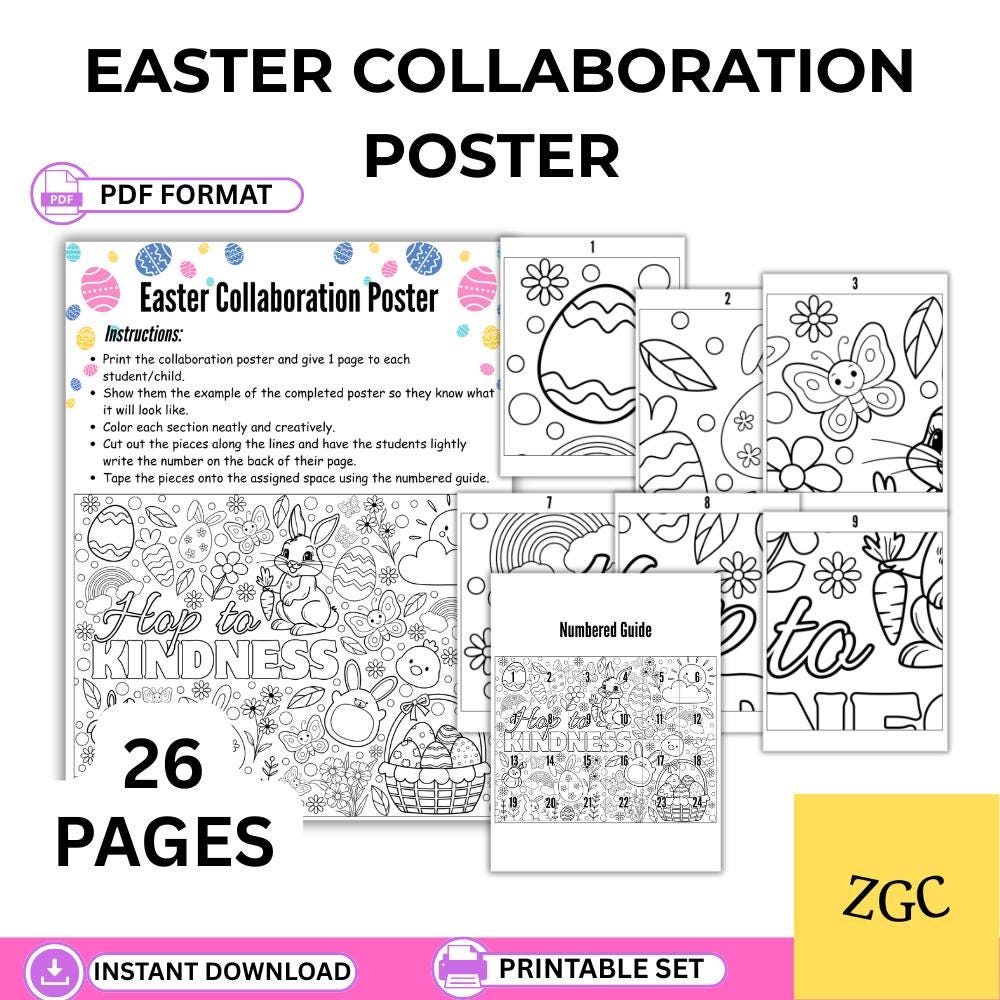 Easter Coloring Poster Collaborative | Hop to Kindness Bulletin Board ...