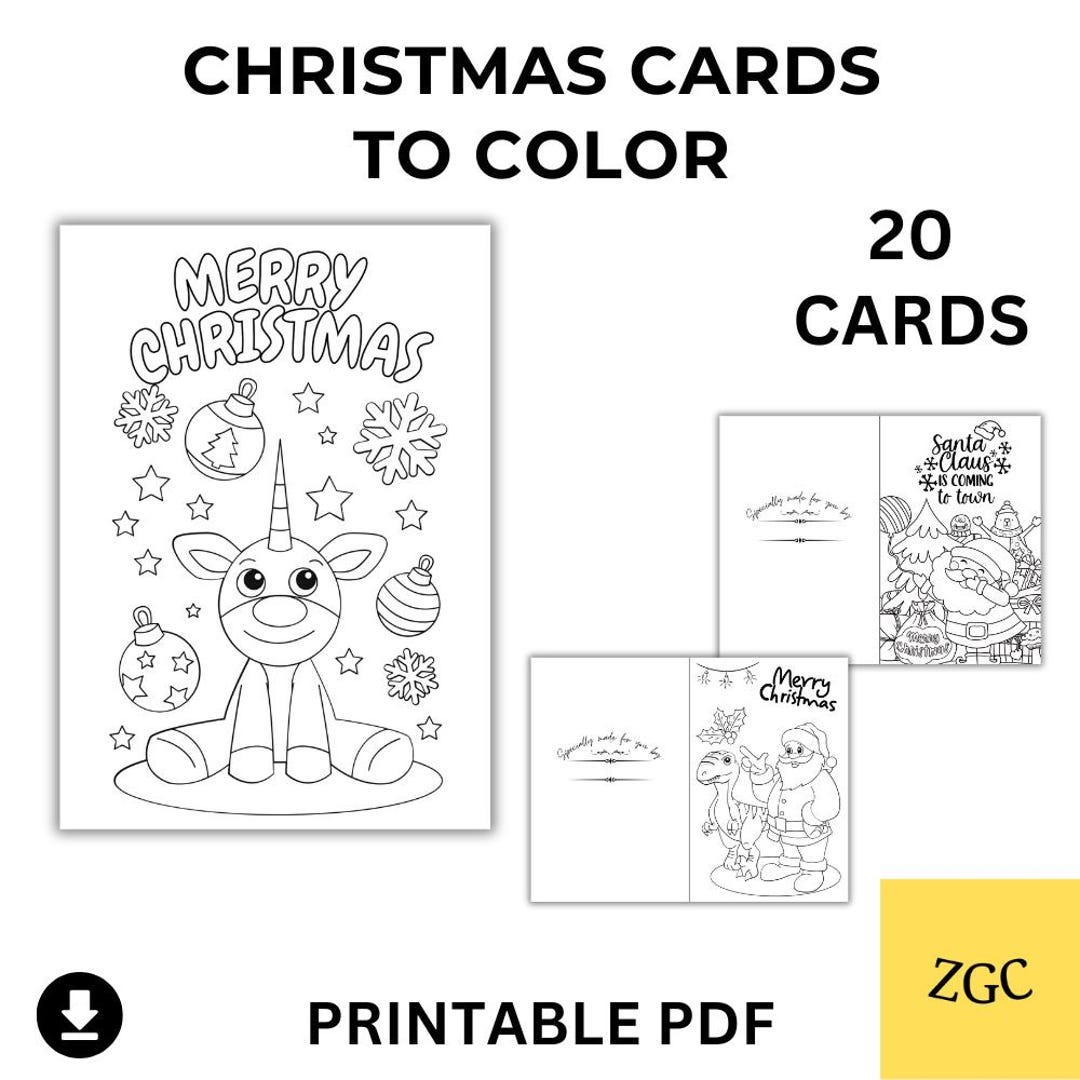 Printable Christmas Coloring Cards | 20 DIY Holiday Cards (PDF) - Etsy