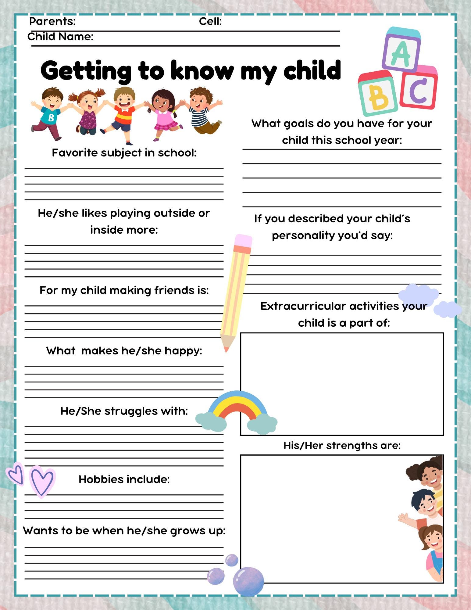 Printable Get to Know My Student Questionnaire, Back to School Parent ...