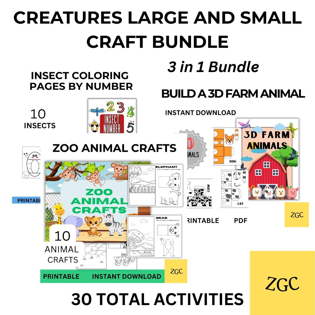 Spring Animal Craft Bundle Printable | Farm Zoo Insect Crafts for Kids ...