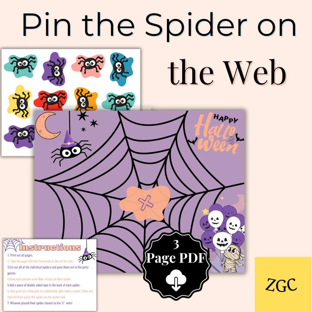 Pin the Spider on the Web Game, Fun Spider Web Party Activity for Kids ...