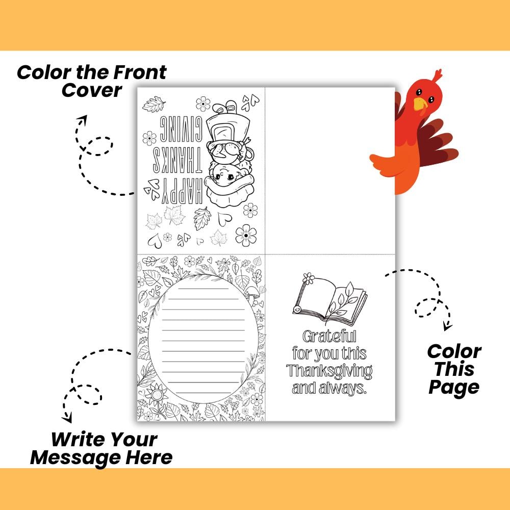 Printable Gratitude Thanksgiving Cards for Kids to Fold and Color ...