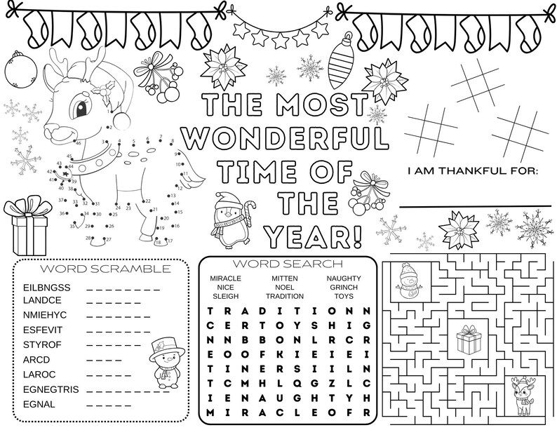 Christmas Activity Placemats for Kids, Printable Christmas Games ...