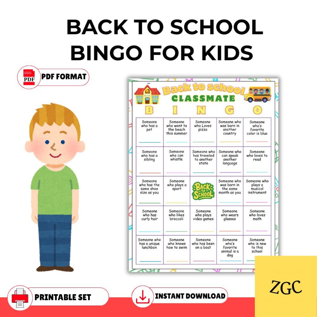 Printable Back to School Classmate Bingo Game for Kids | First Day ...