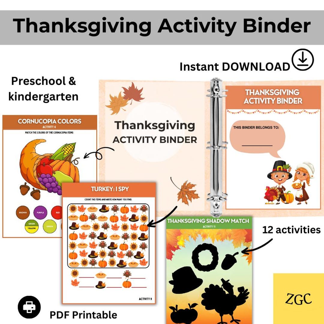 Printable Thanksgiving Activity Binder, Fall Kids Autumn Booklet ...