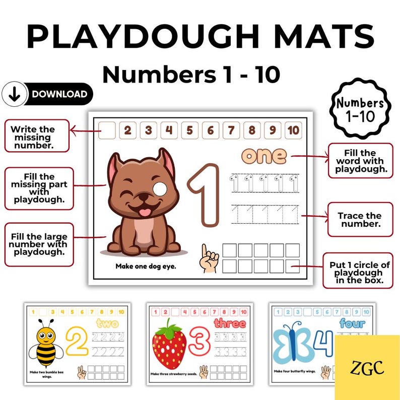 Printable Number Playdough Mats – 1-10 Fine Motor Skills (instant ...