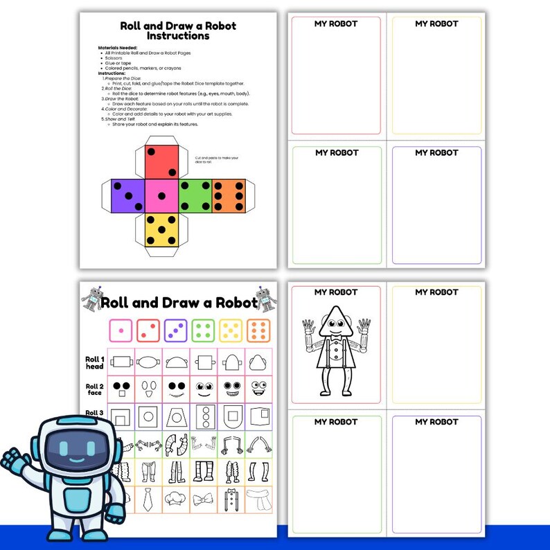 Roll and Draw Robot Game | STEM Dice Activity (PDF) - Etsy