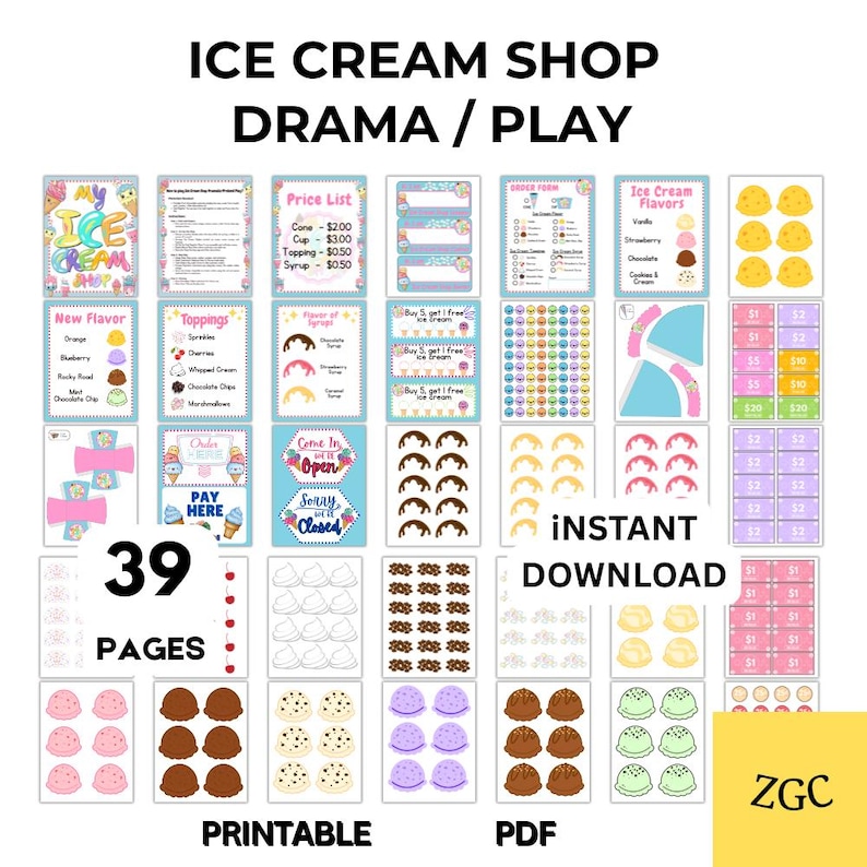 Ice Cream Shop Dramatic Play Printables | Pretend Play Center for ...