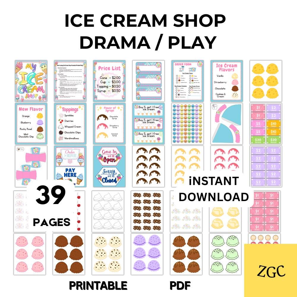 Ice Cream Shop Pretend Play Printables | Dramatic Play Center (digital ...