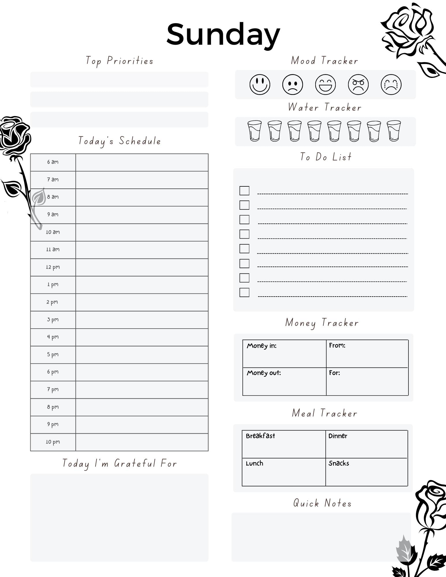 7-day Weekly Planner | Black & White Organizer (printable PDF) - Etsy