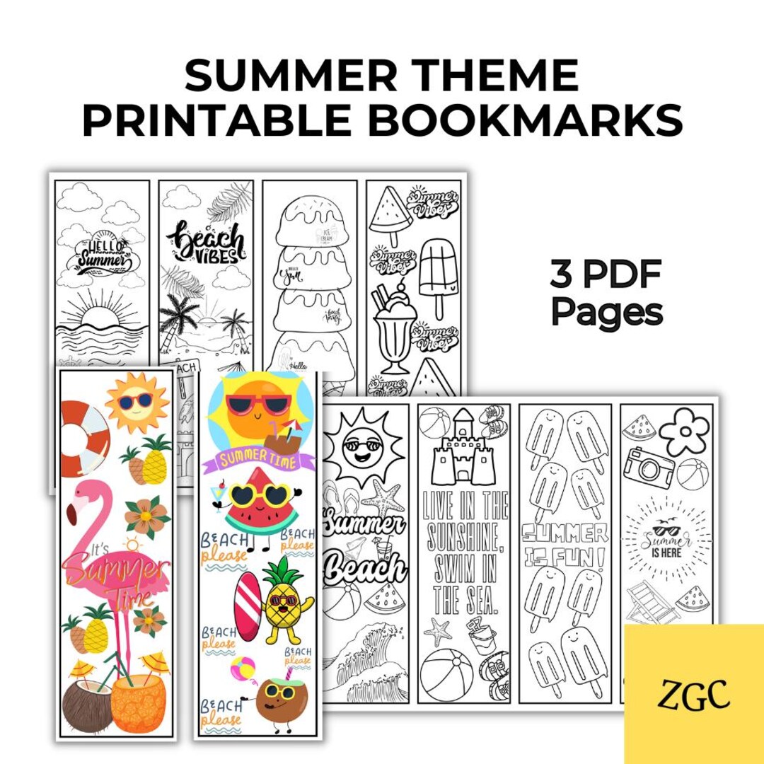 Summer Bookmarks to Color for Kids | Printable Reading Rewards (PDF) - Etsy